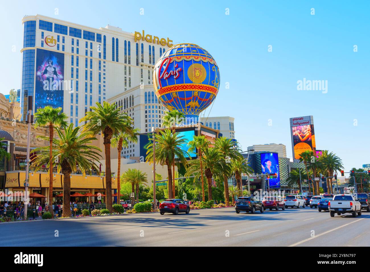 Las Vegas, Nevada - April 13, 2024: Colorful view of the Las Vegas Strip featuring the Planet ...