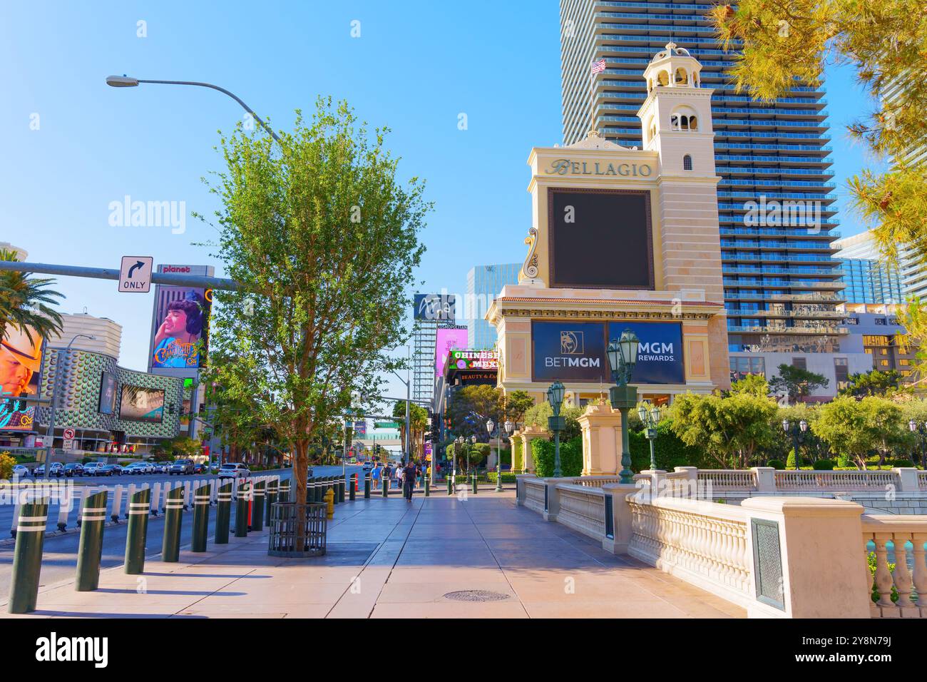 Las Vegas, Nevada - April 13, 2024: Bellagio Hotel with vibrant greenery along Las Vegas Strip ...