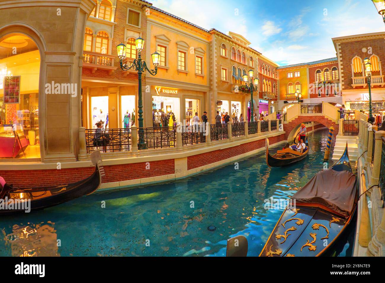 Las Vegas, Nevada - April 13, 2024: Scenic view of gondolas on the water at The Venetian ...