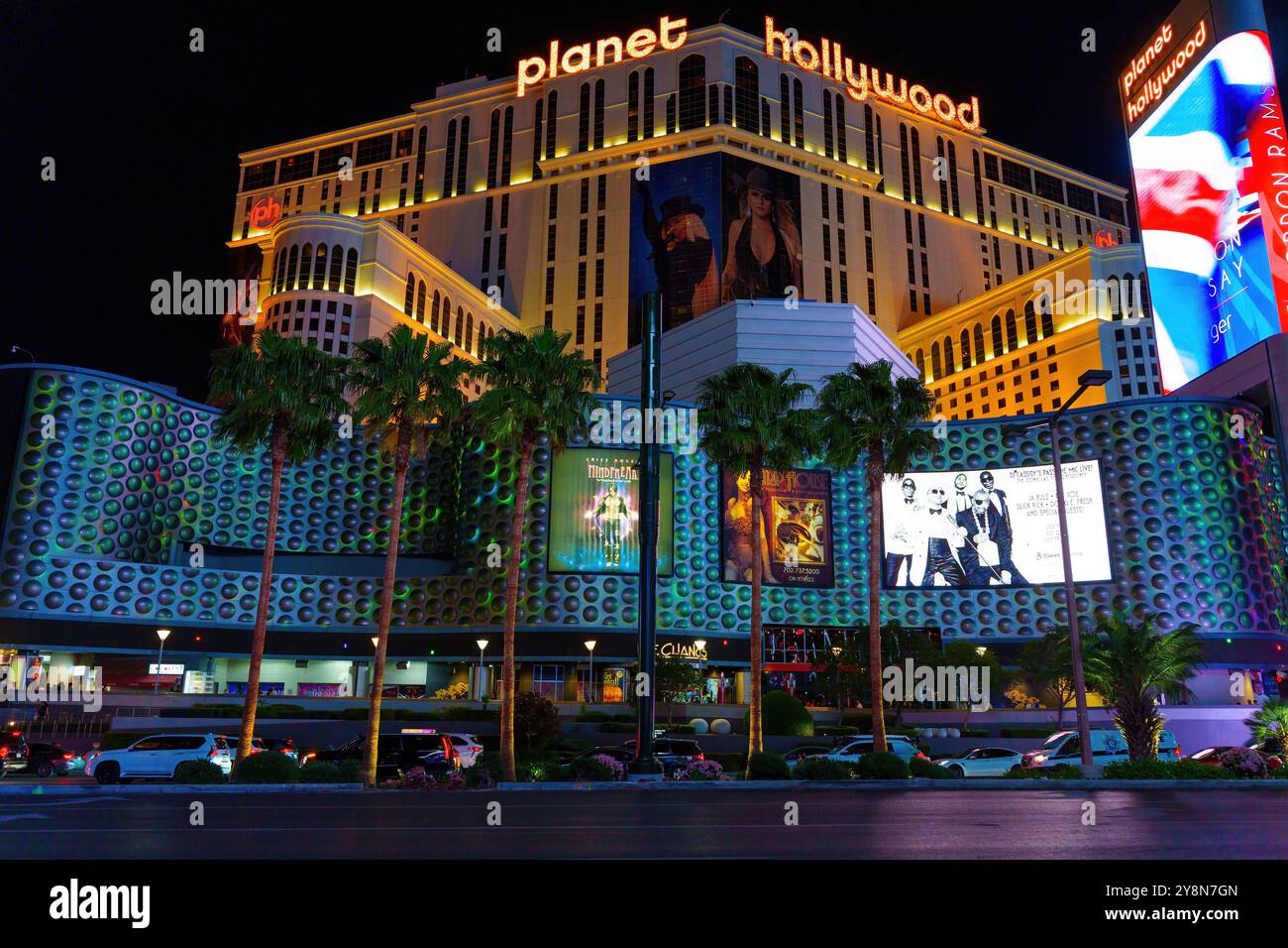 Las Vegas, Nevada - April 13, 2024: Dramatic view of Planet Hollywood hotel showcasing vibrant ...
