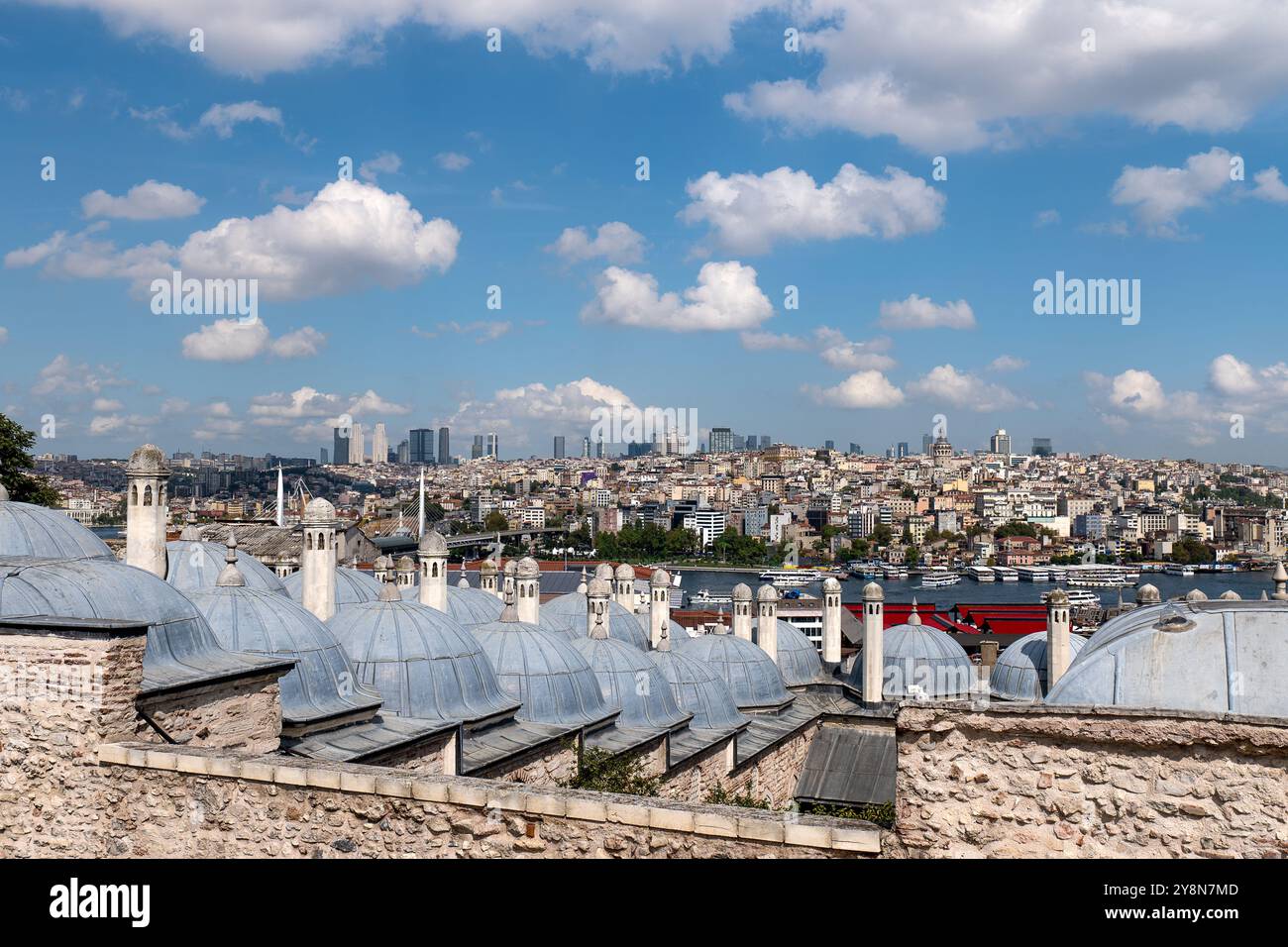 View over Istanbul through the domes of the Suleymaniye Mosque Complex ...