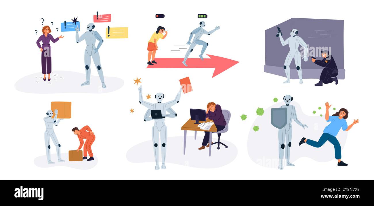 Robot versus human. People compete and collaborate with androids ...