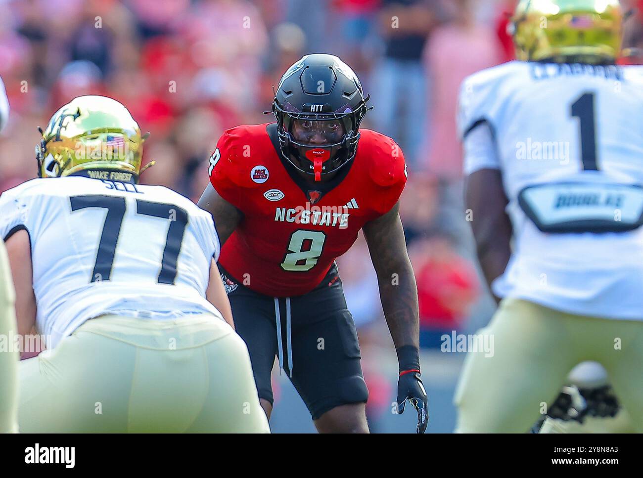 October 5, 2024: NC State senior Devon Betty (8) looks at quarterback ...