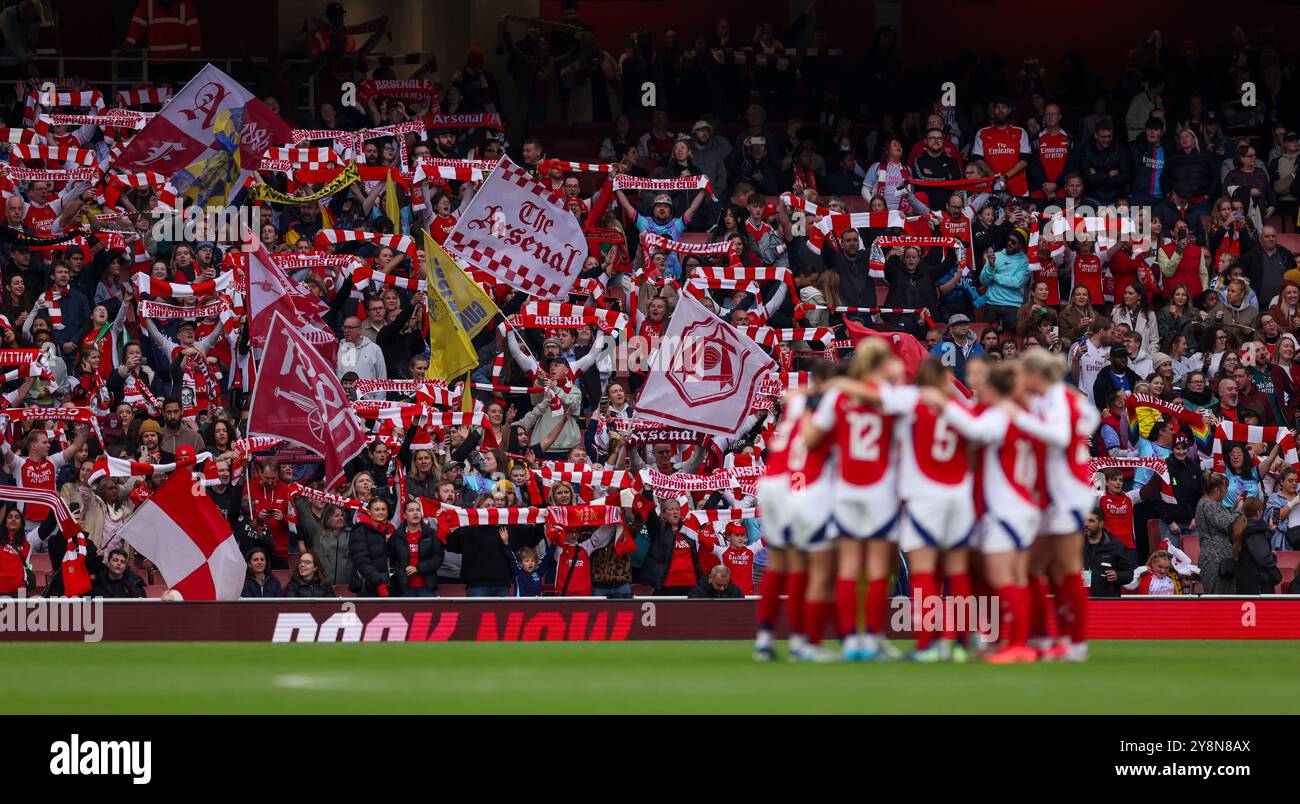 Arsenal fans waving flags during the Women's Super League match at the ...