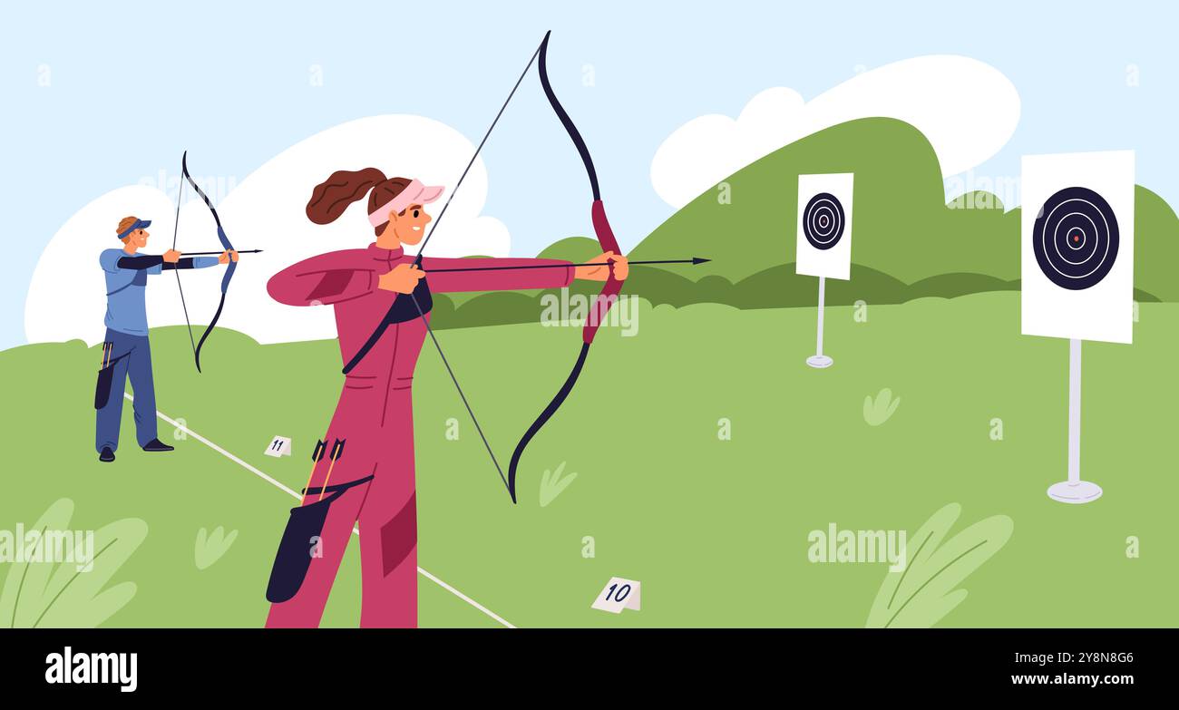 Archery marksmanship competition. Athletes with bows aim at round ...