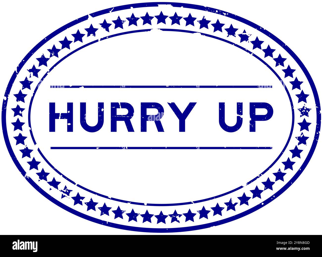 Grunge blue hurry up word oval rubber seal stamp on white background ...