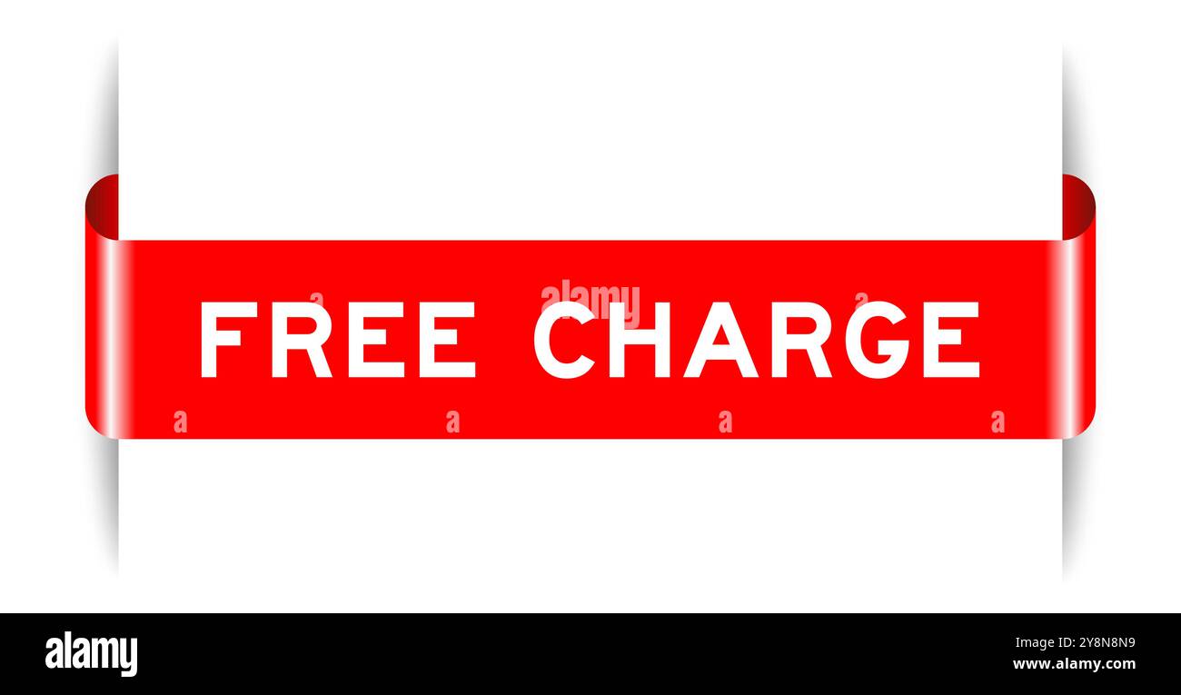 Red color inserted label banner with word free charge on white ...