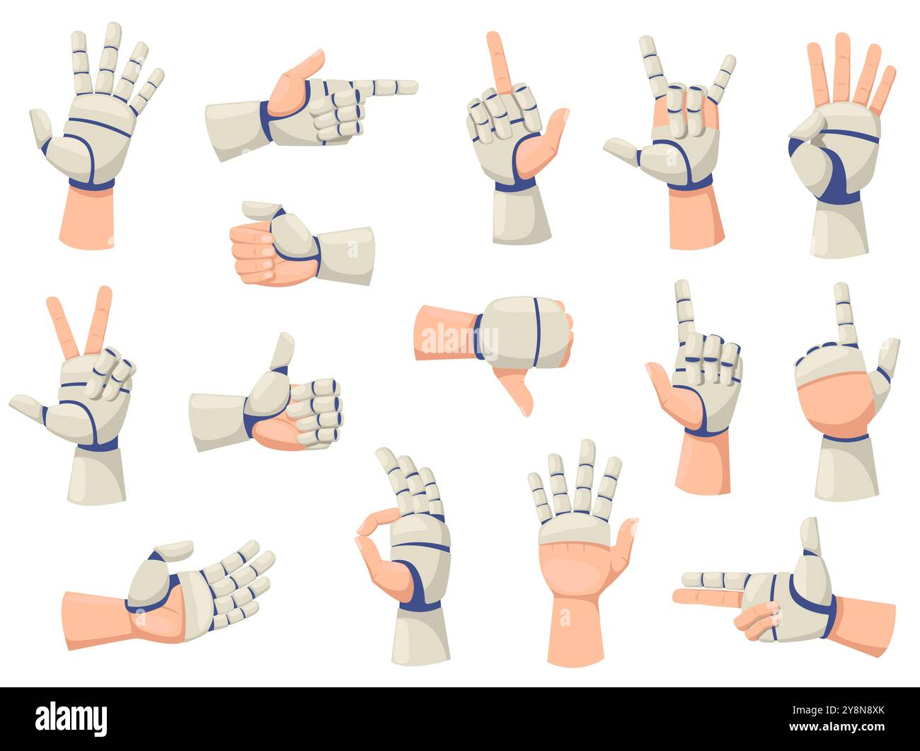 Cartoon robotic prosthesis. Human hands. Cyborg parts. Mechanical robot ...
