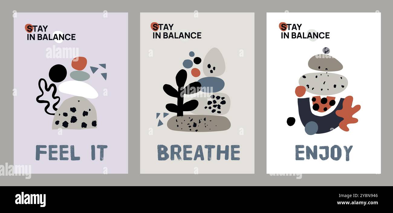 Abstract forms cards. Modern contemporary compositions with hand drawn ...