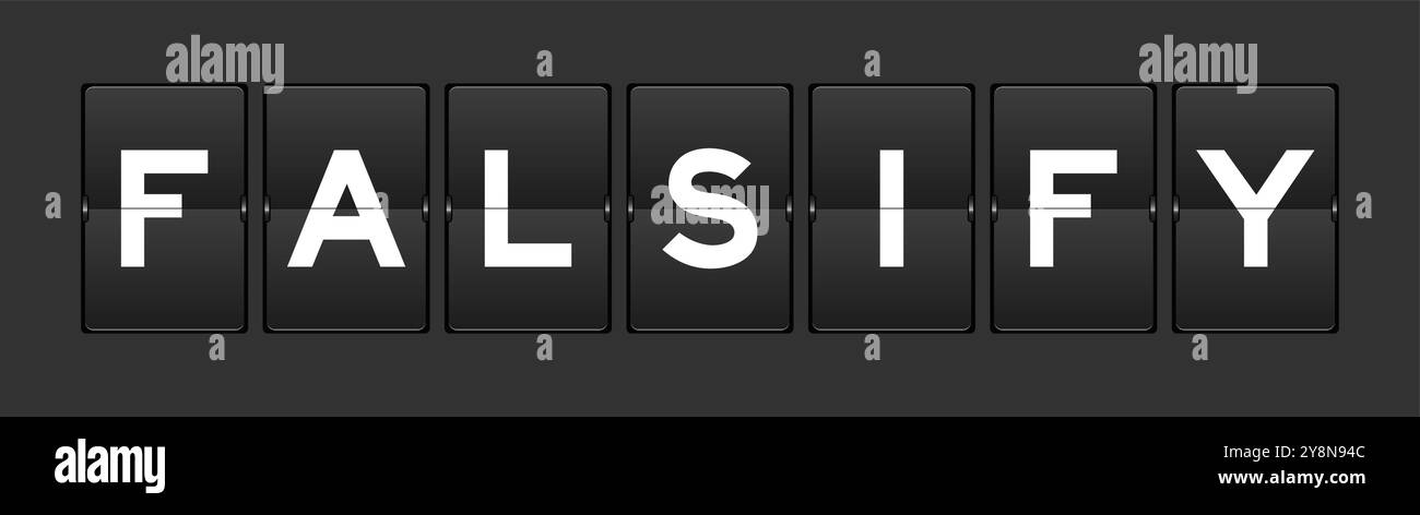 Black color analog flip board with word falsify on gray background ...