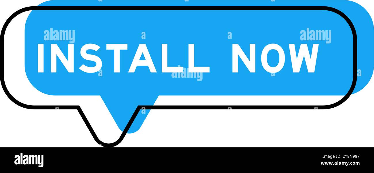 Speech banner and blue shade with word install now on white background ...
