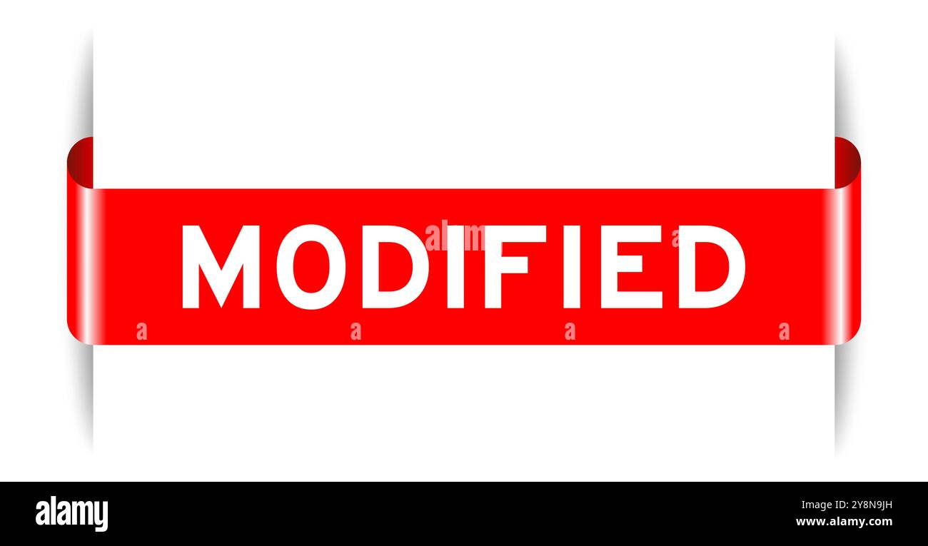 Red color inserted label banner with word modified on white background ...