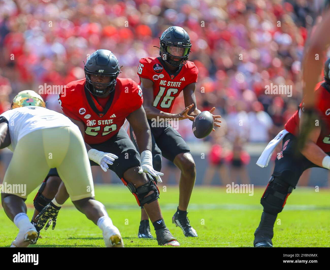 October 5, 2024: NC State freshman CJ Bailey (16) takes the ball. NCAA ...