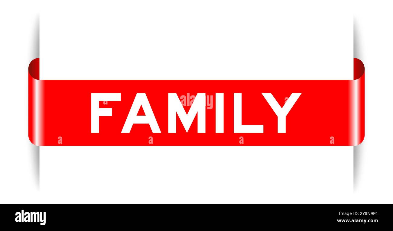 Red color inserted label banner with word family on white background ...