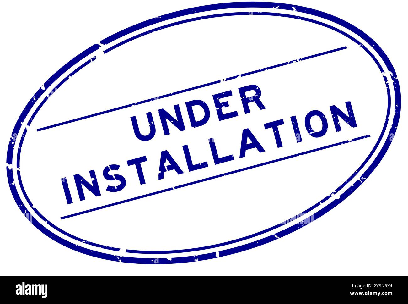 Grunge blue under installation word oval rubber seal stamp on white ...