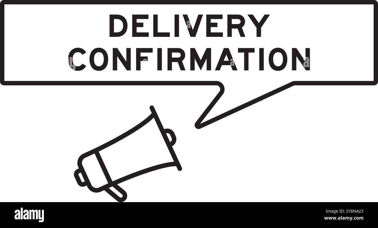 Megaphone icon with speech bubble in word delivery confirmation on ...
