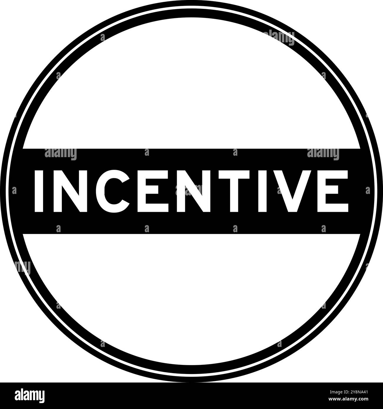 Black color round seal sticker in word incentive on white background ...