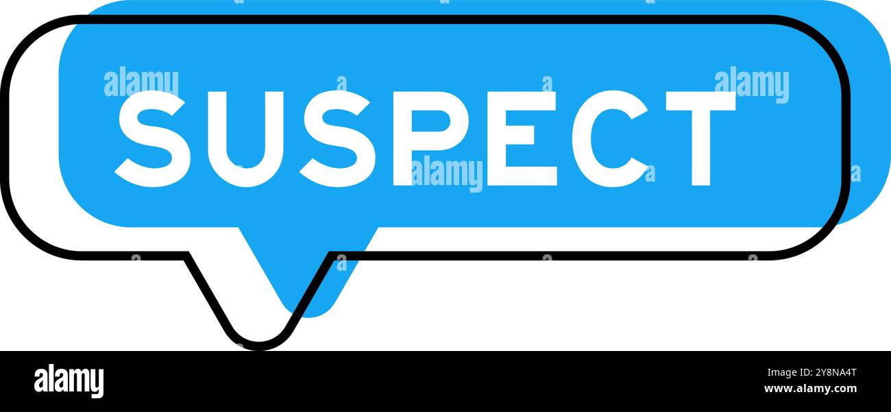 Speech banner and blue shade with word suspect on white background ...