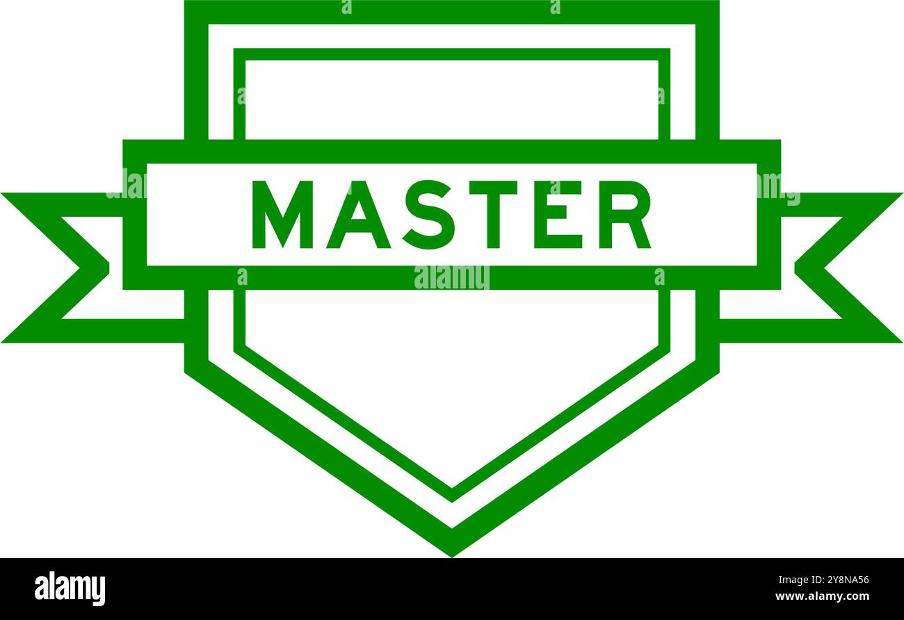 Vintage green color pentagon label banner with word master on white ...