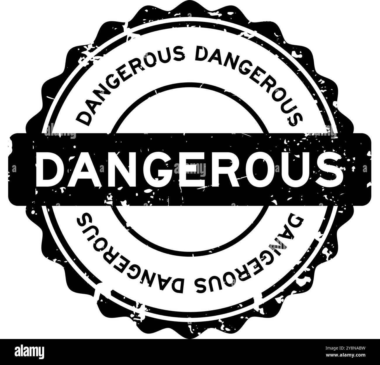 Grunge black dangerous word round rubber seal stamp on white background ...