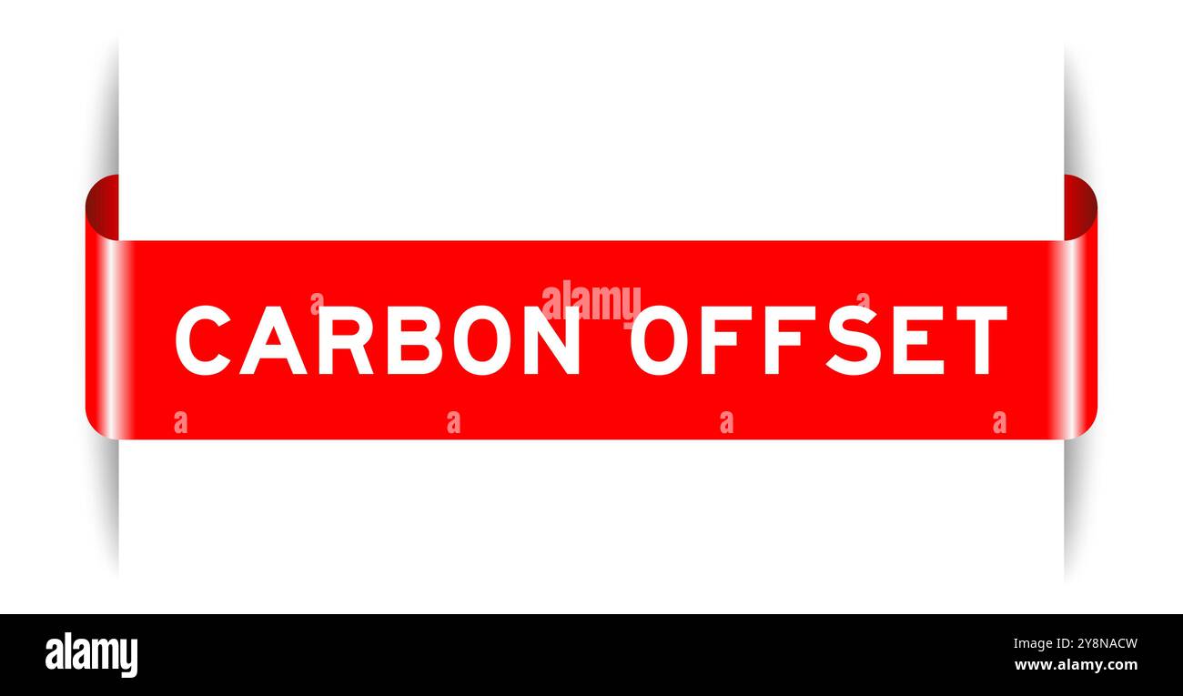 Red color inserted label banner with word carbon offset on white ...