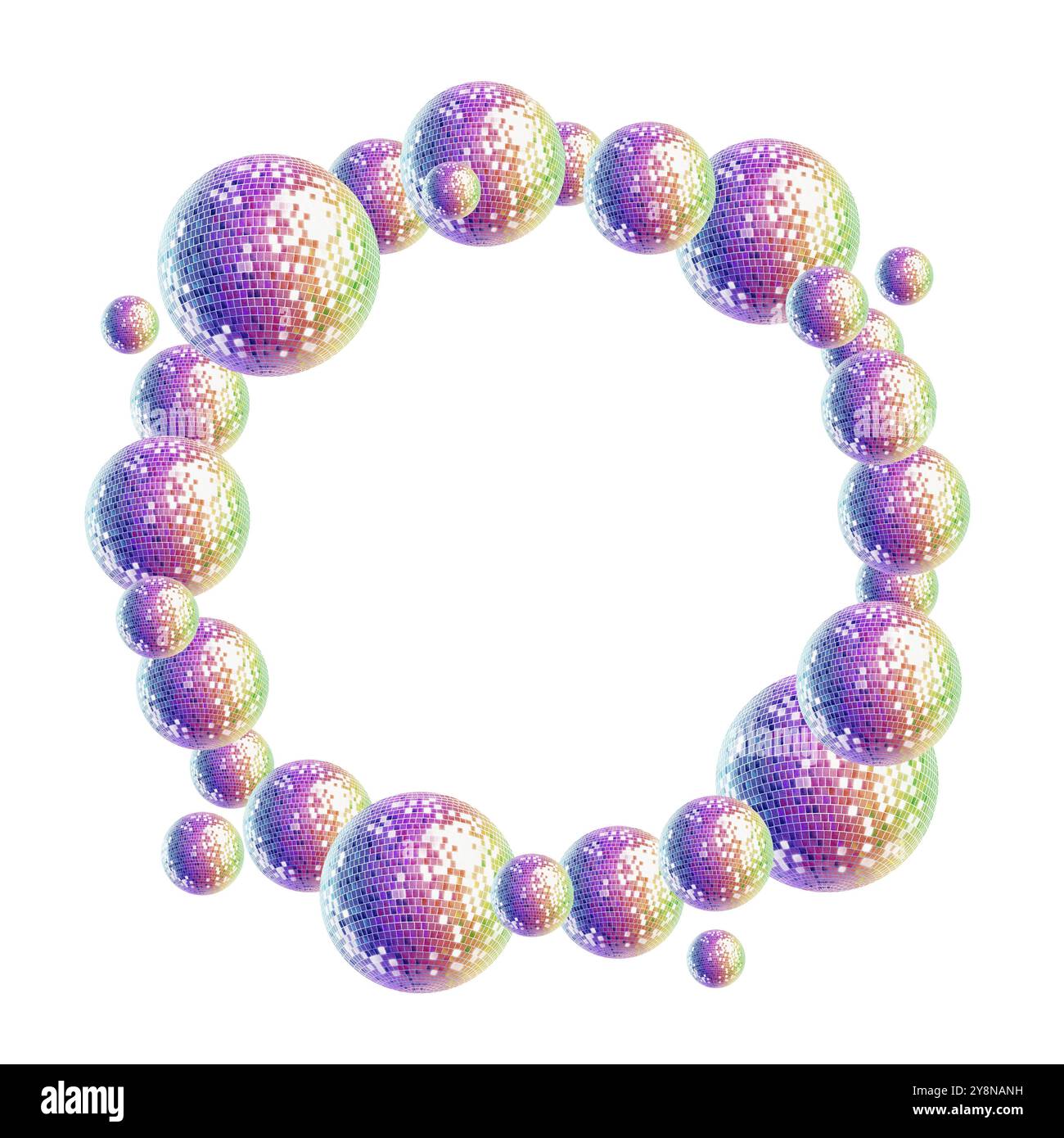 Round wreath from retro disco ball in the style of 80s and 90s as a ...