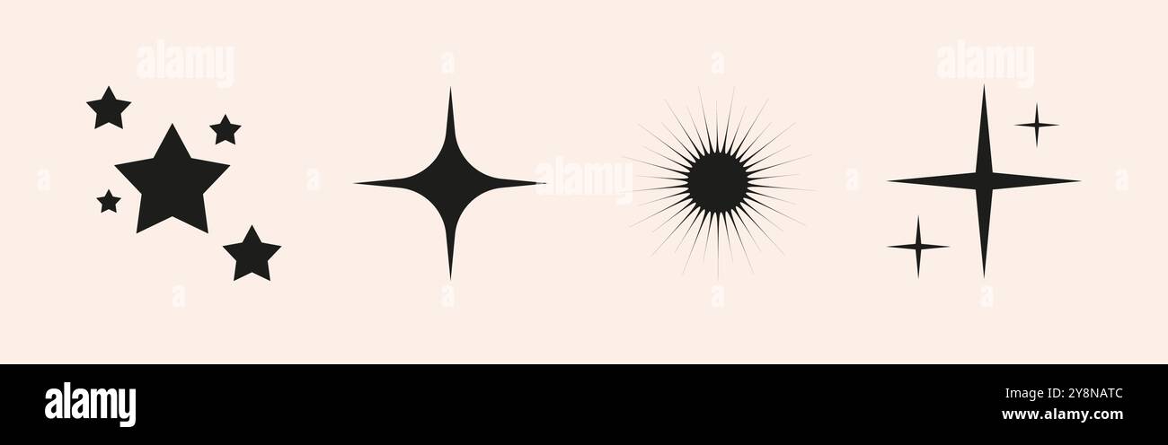 Set of glow sparkle, star, sun shapes. Abstract vector shiny , explosion and blink effects for ...