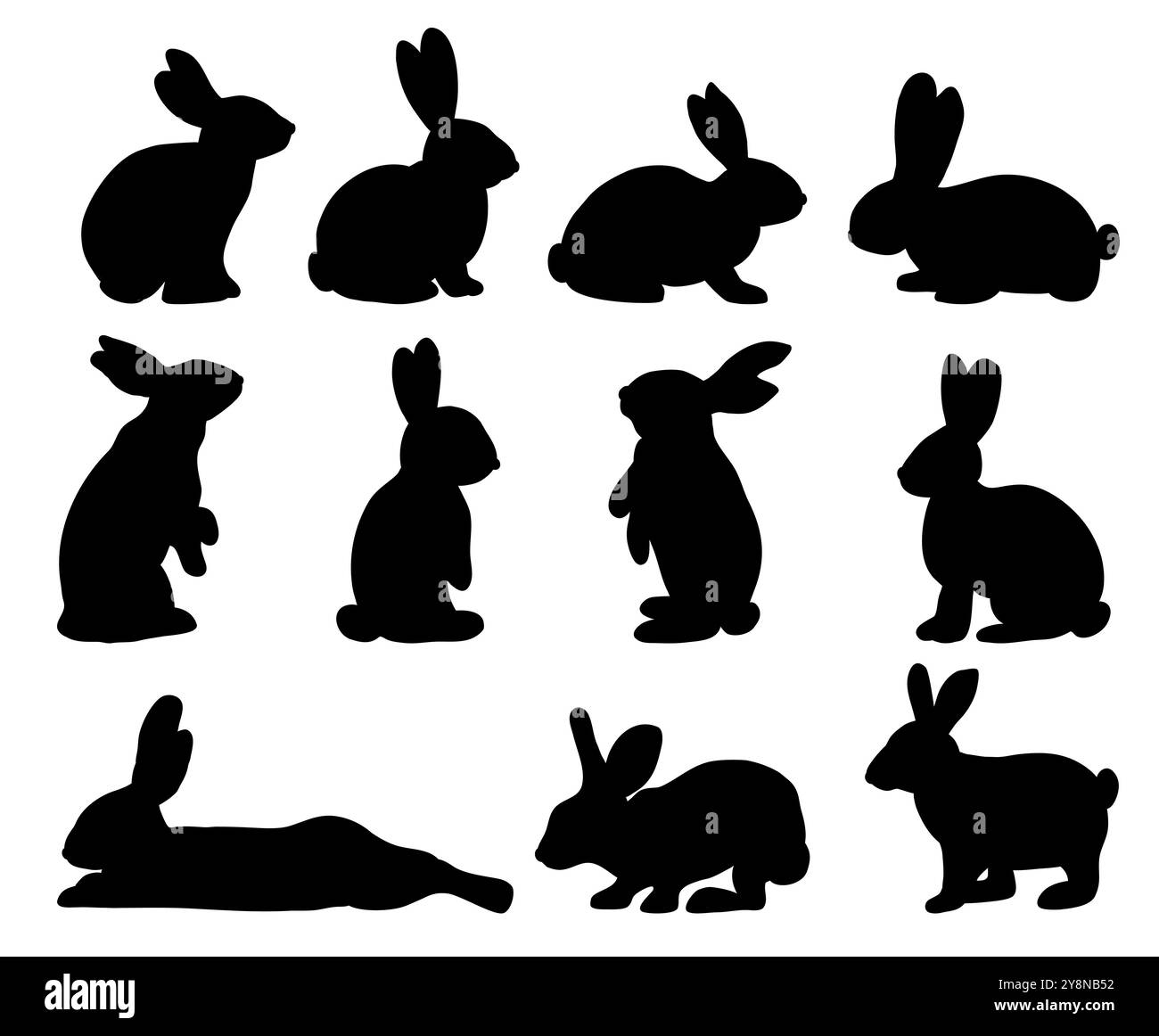 Rabbit silhouettes set, black vector animal sign design collection ...