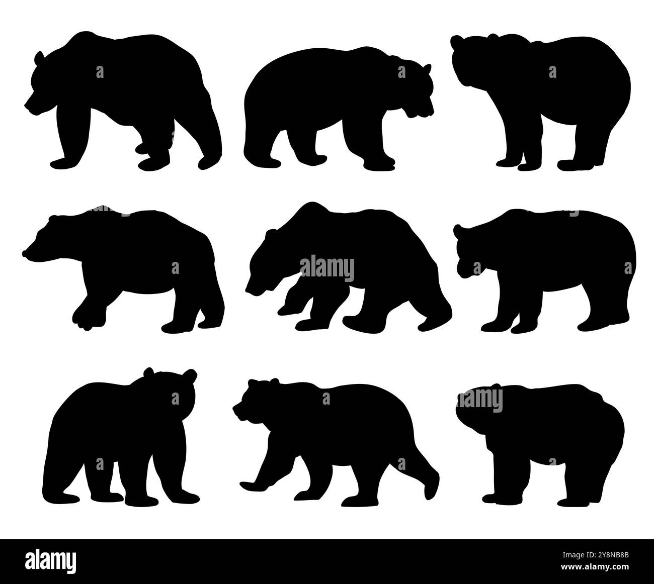 Bear vector silhouette set, brown grizzly bear and polar bear silhouette pack Stock Vector Image ...