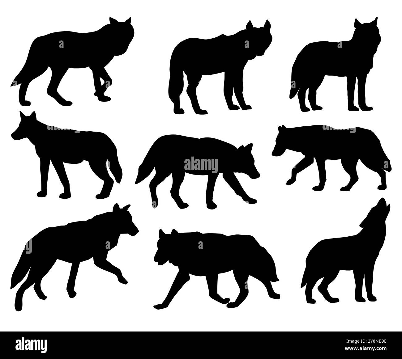 Wolf animal silhouettes set, black vector silhouette design pack ...