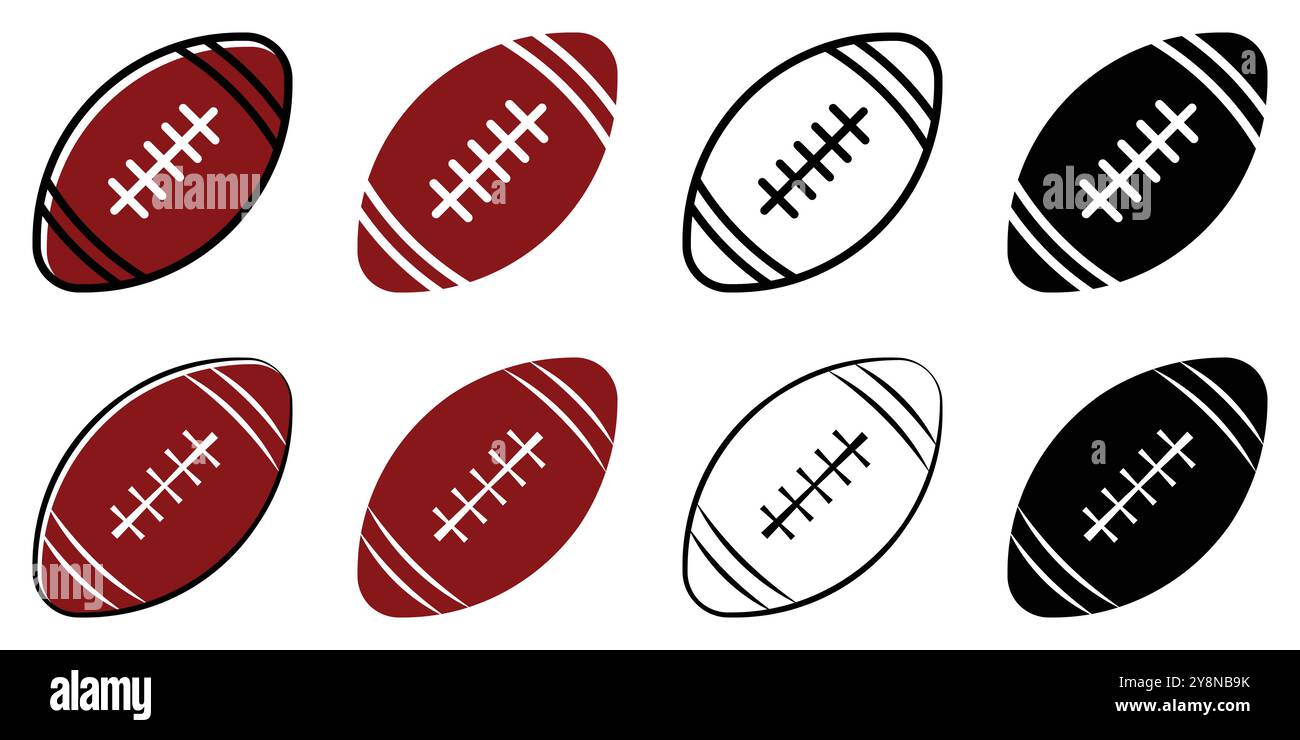 American football icon. Set of isolated American football and rugby ...