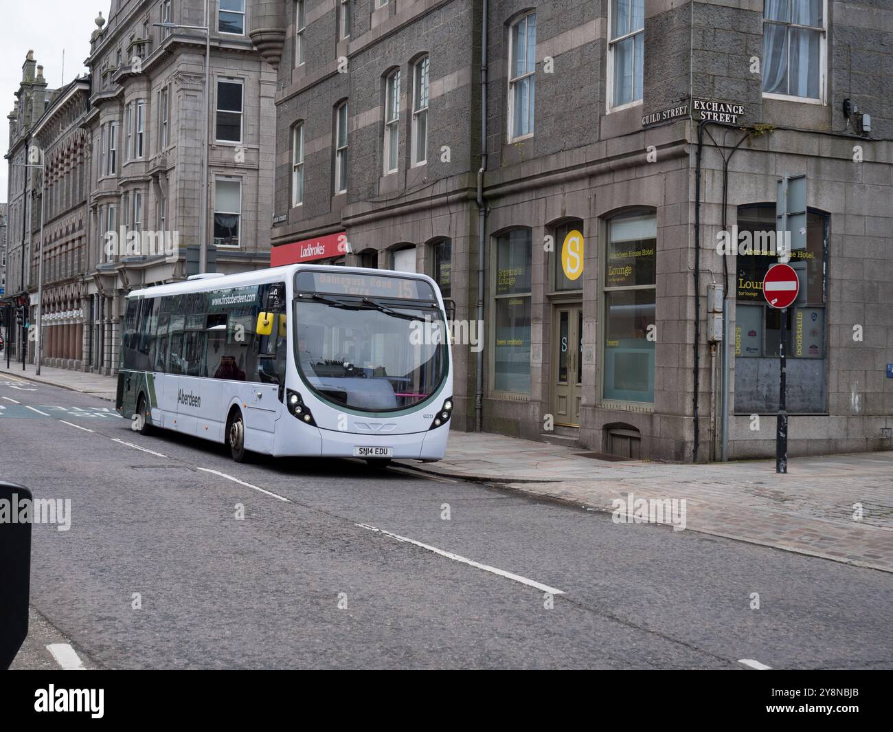First bus single deck bus in Aberdeen Stock Photo - Alamy