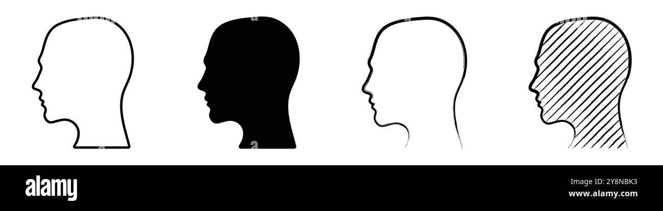 Human Head Profile Icon Set. Silhouette of a head, Black Outline Face ...