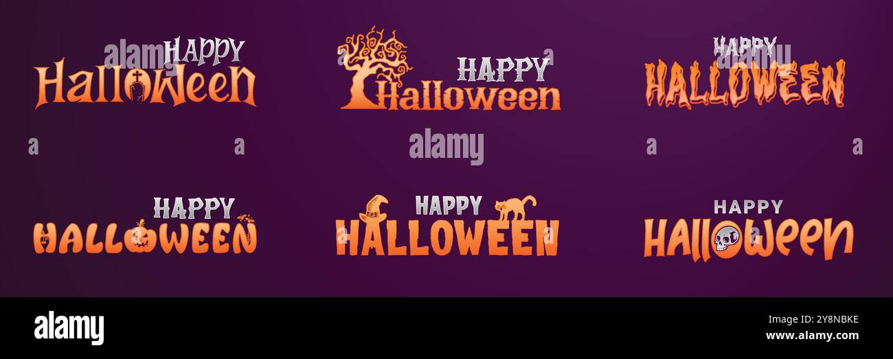 Halloween typography design set with 'Happy Halloween' texts in Spooky ...