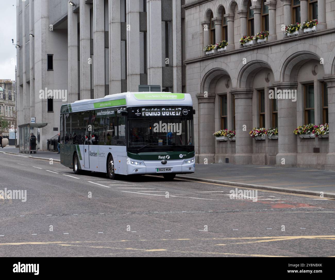 First bus single deck electric bus in Aberdeen Stock Photo - Alamy