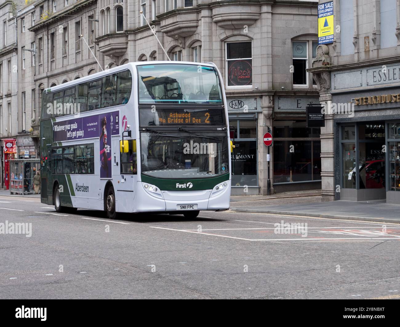 First Bus double deck bus in Aberdeen Stock Photo - Alamy