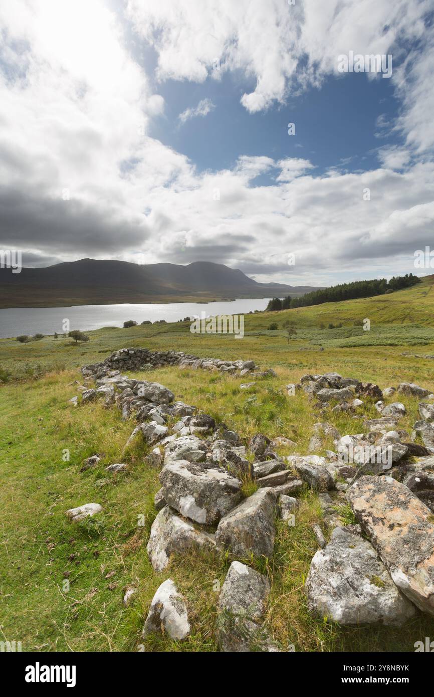 Area of Altnaharra, Scotland. Picturesque view of dwelling ruins at the ...