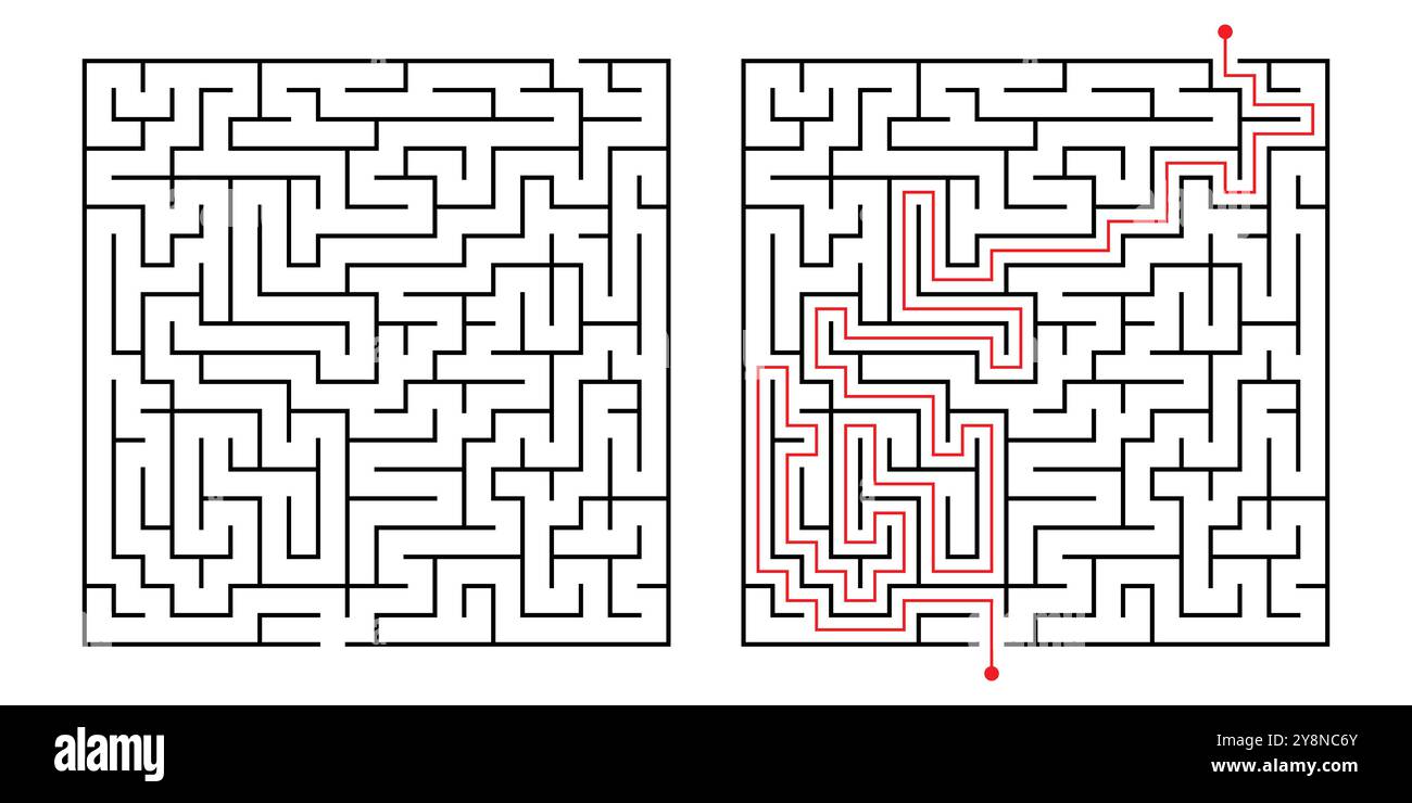 Complex square maze puzzle. Find the solution from start to end in ...
