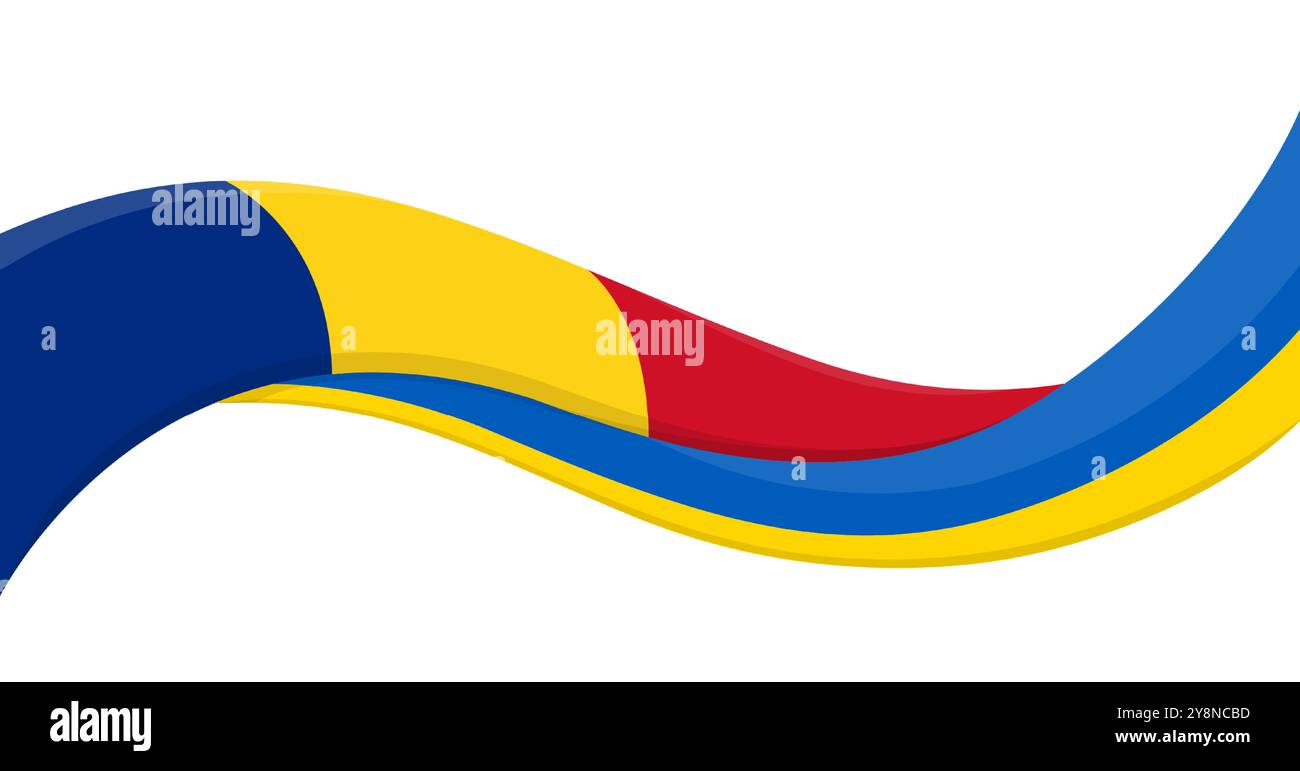 Wavy ribbon banner of Ukraine National flag with Romania National Flag ...