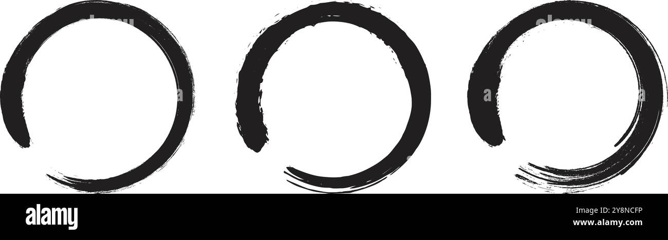 Hand-drawn Black Zen Circles (Enso) with Brush Texture. Circle Brush ...