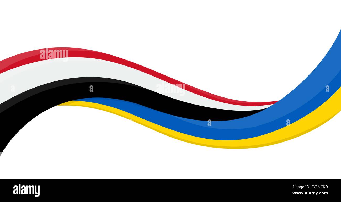 Wavy ribbon banner of Ukraine National flag with Yemen National Flag ...