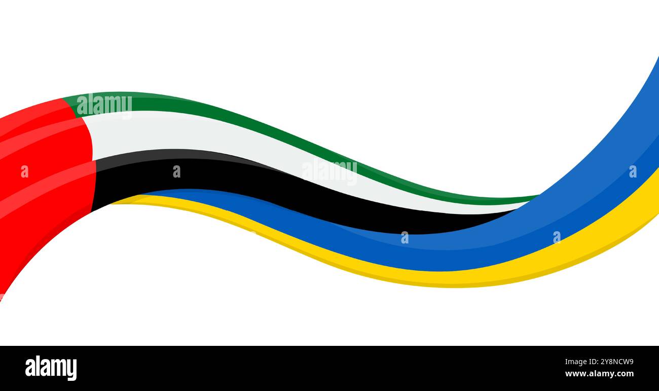 Wavy ribbon banner of Ukraine National flag with UAE National Flag ...