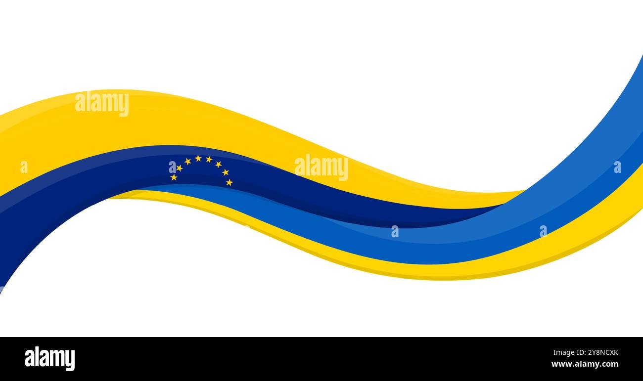 Wavy ribbon banner of Ukraine National flag with Venezuela National ...