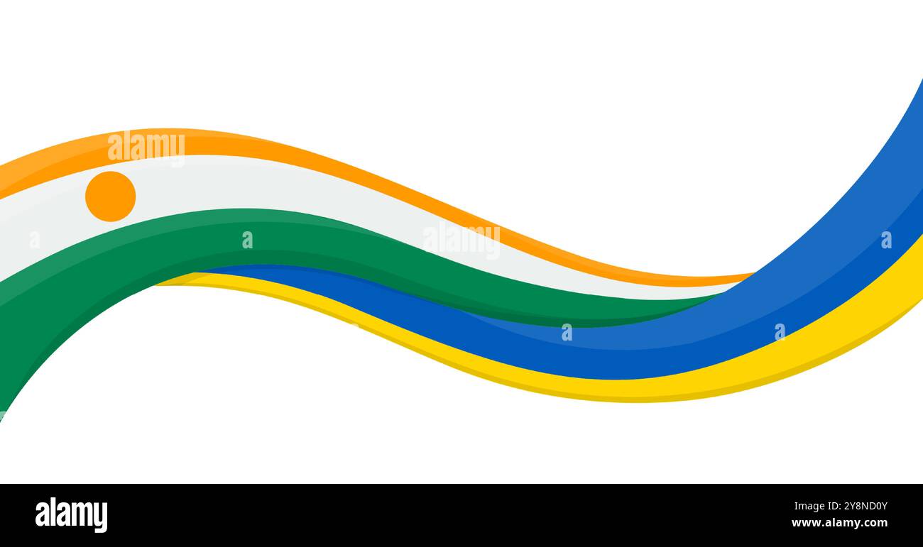 Wavy ribbon banner of Ukraine National flag with Niger National Flag ...