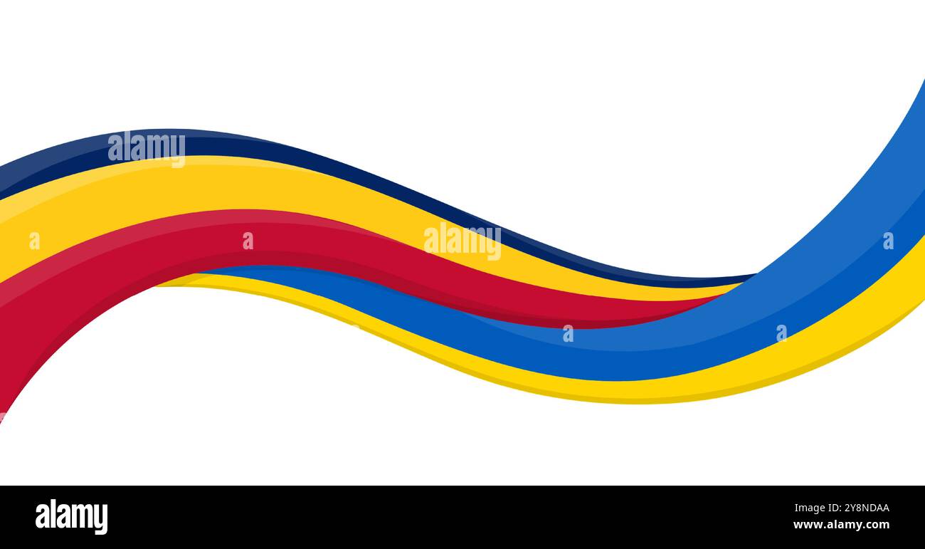 Wavy ribbon banner of Ukraine National flag with Colombia National Flag ...