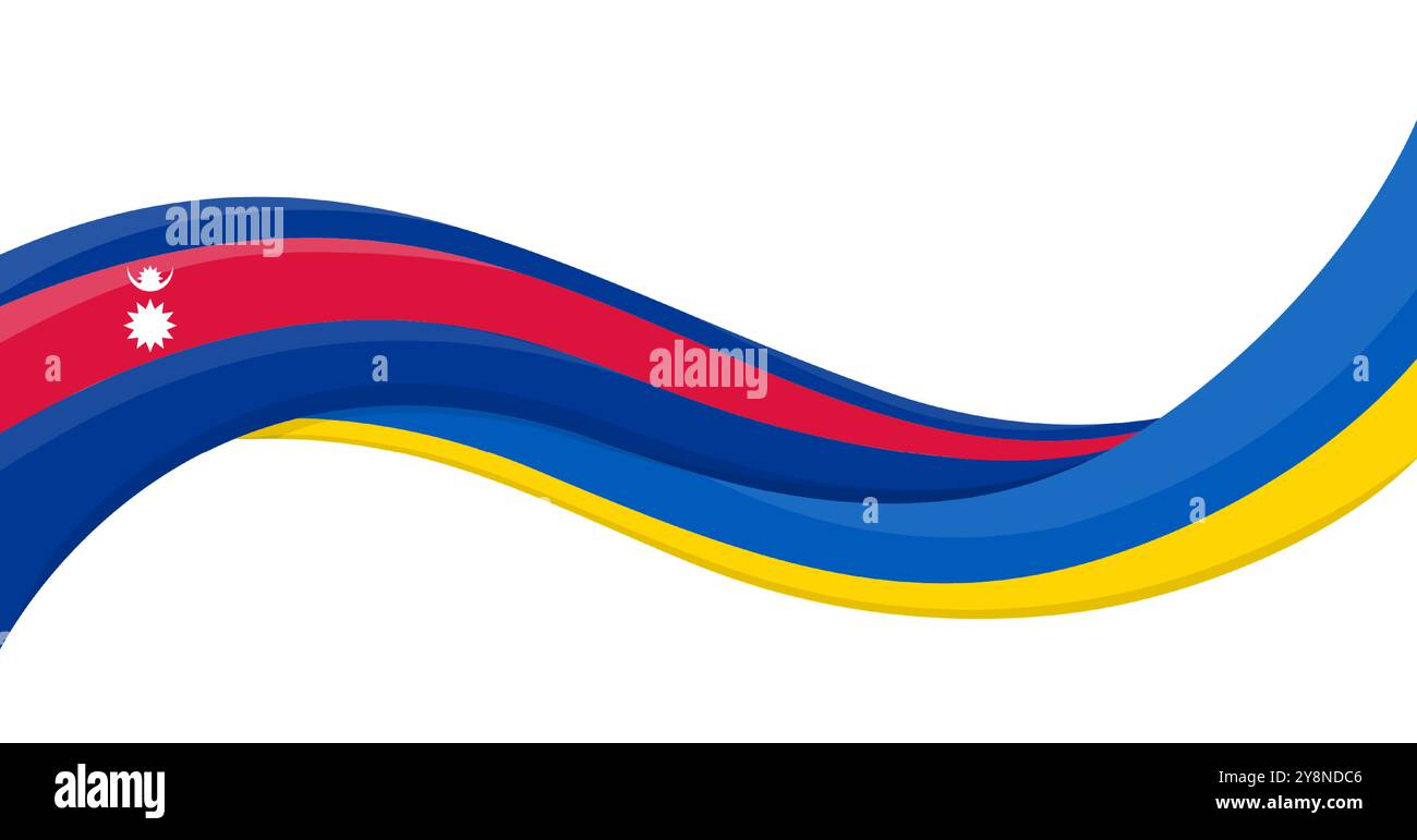 Wavy ribbon banner of Ukraine National flag with Nepal National Flag ...