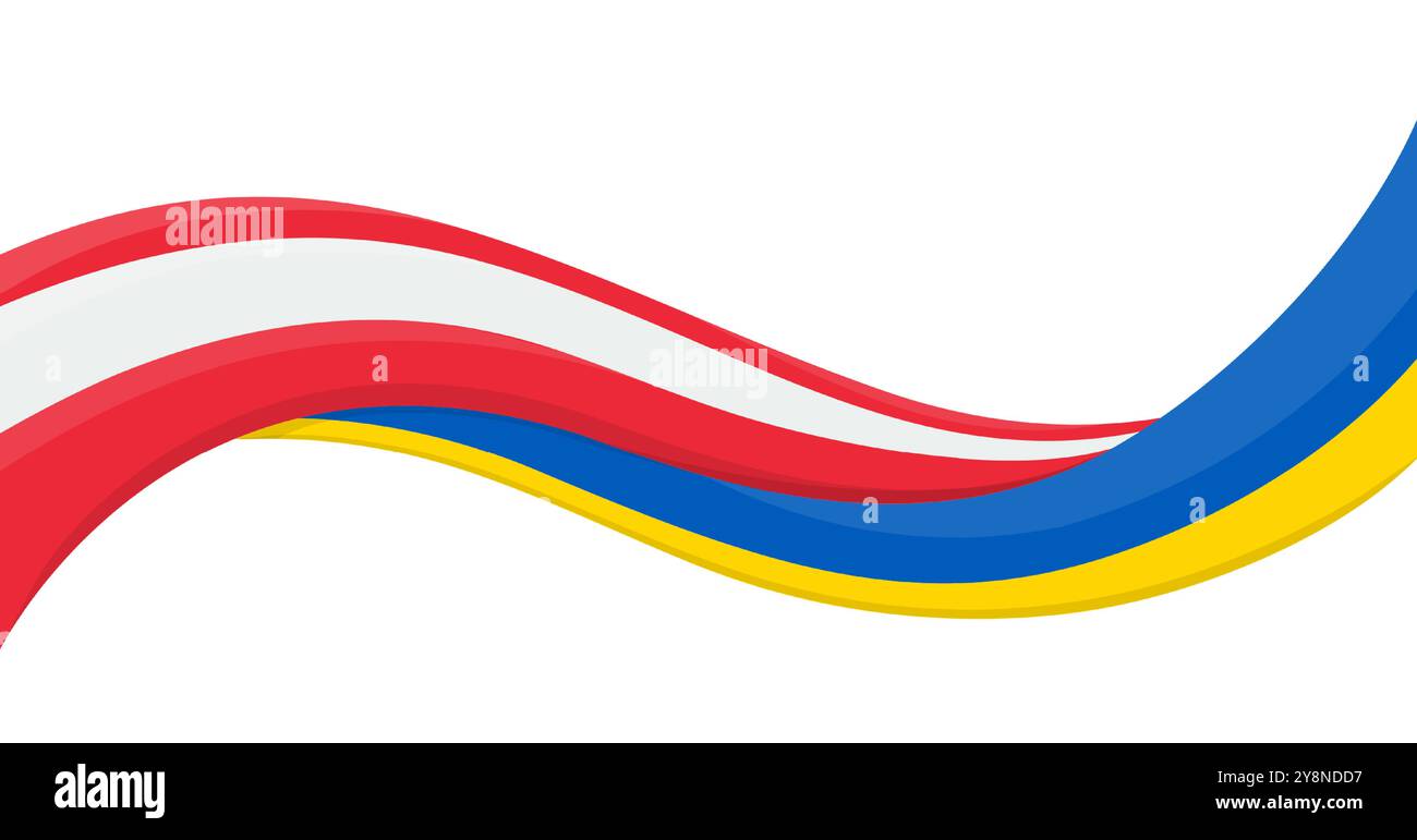 Wavy ribbon banner of Ukraine National flag with Austria National Flag ...
