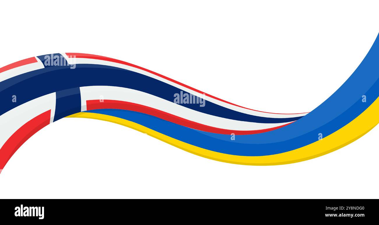 Wavy ribbon banner of Ukraine National flag with Norway National Flag ...