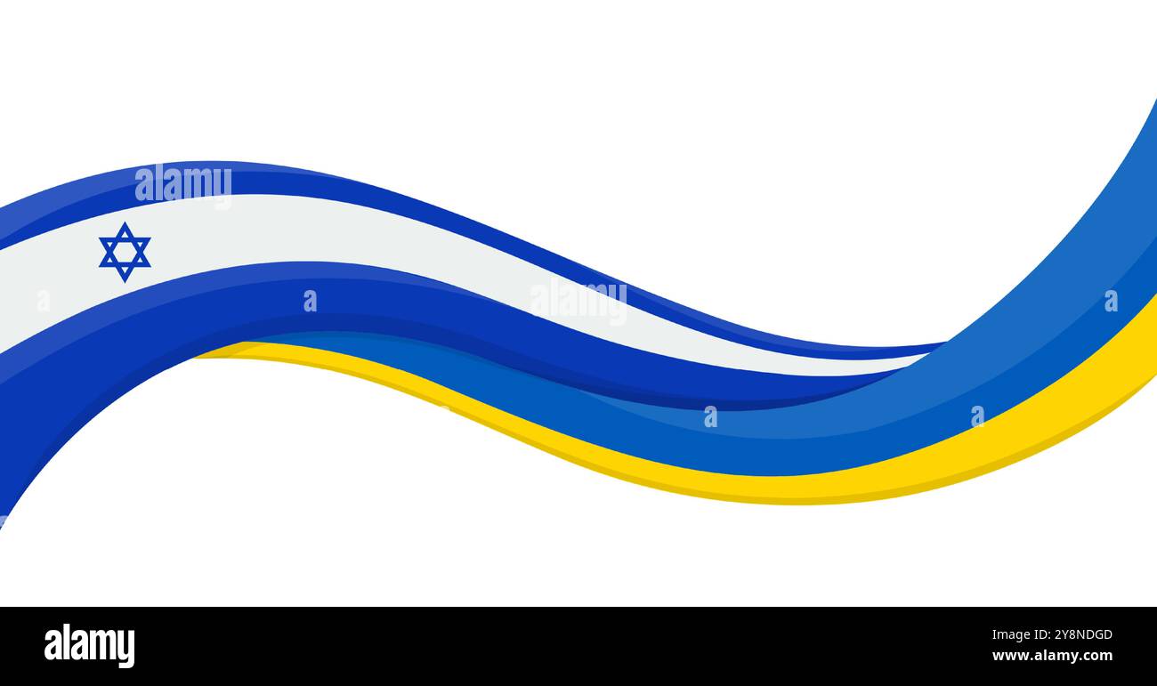 Wavy ribbon banner of Ukraine National flag with Israel National Flag ...