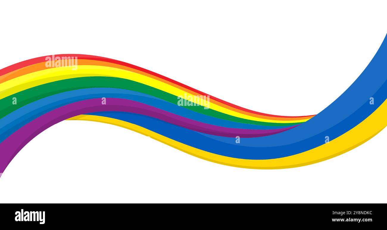 Wavy ribbon banner of Ukraine National flag with LGBTQ pride Flag ...